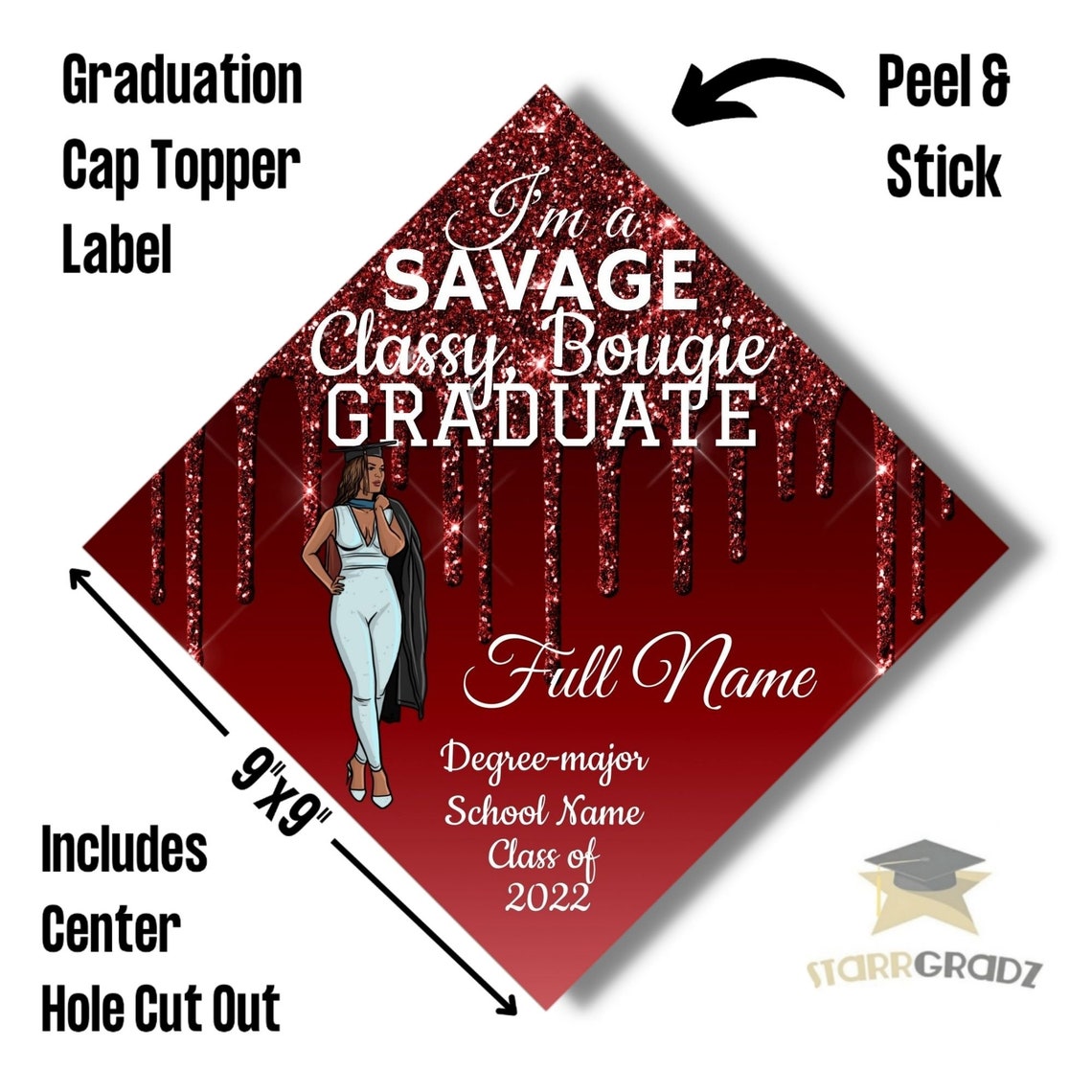 Graduation Cap Topper/classy Graduate/ Red Glitter/ Black Girl - Etsy