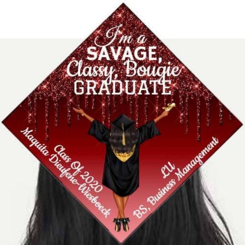 Graduation Cap Topper/classy Graduate/ Red Glitter/ Black Girl - Etsy