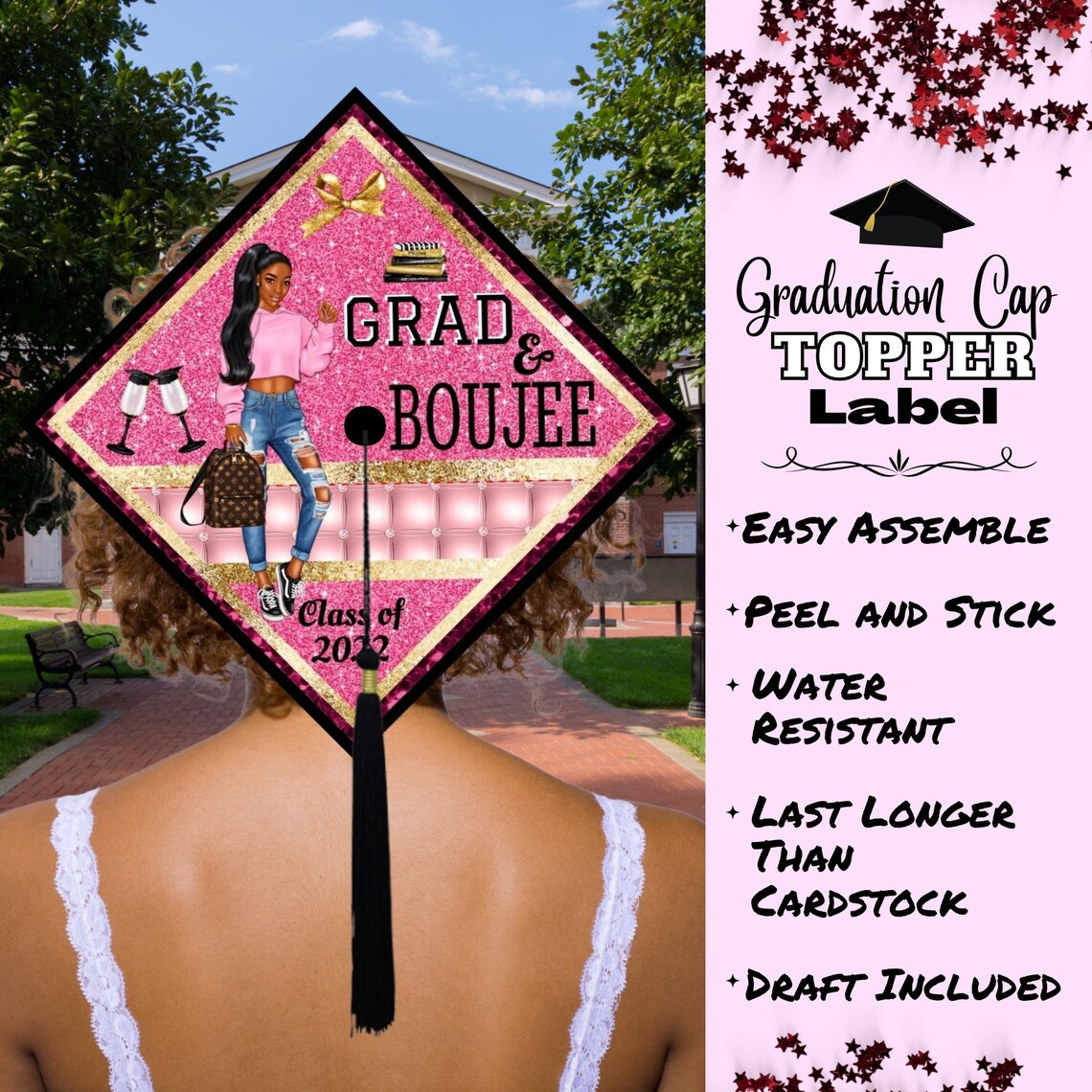 Graduation Cap Topper Label/ Grad and Boujee - Etsy