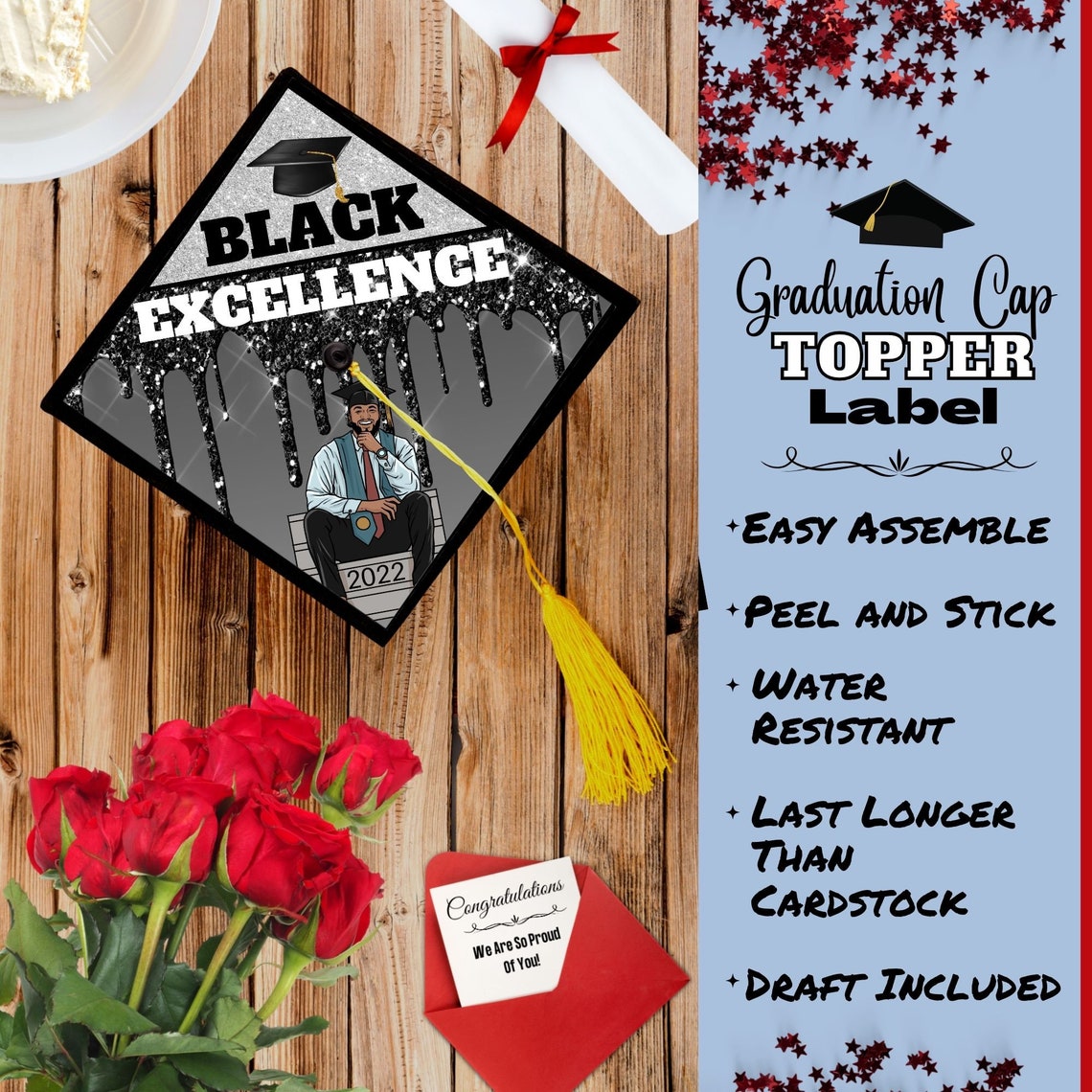 Graduation Cap Topper Label/ Black Excellence - Etsy