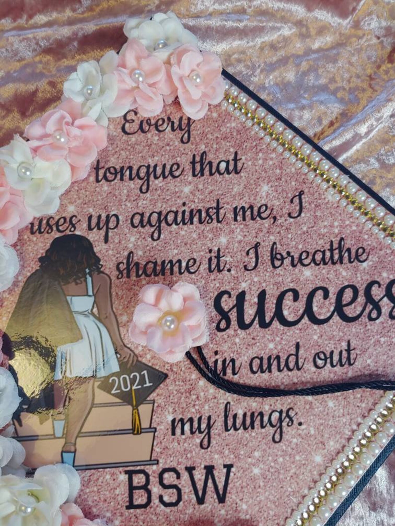 Graduation Cap Topper/ Success/light Pink and White Flowers/ - Etsy