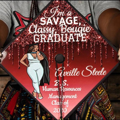 Graduation Cap Topper/classy Graduate/ Red Glitter/ Black Girl | Etsy