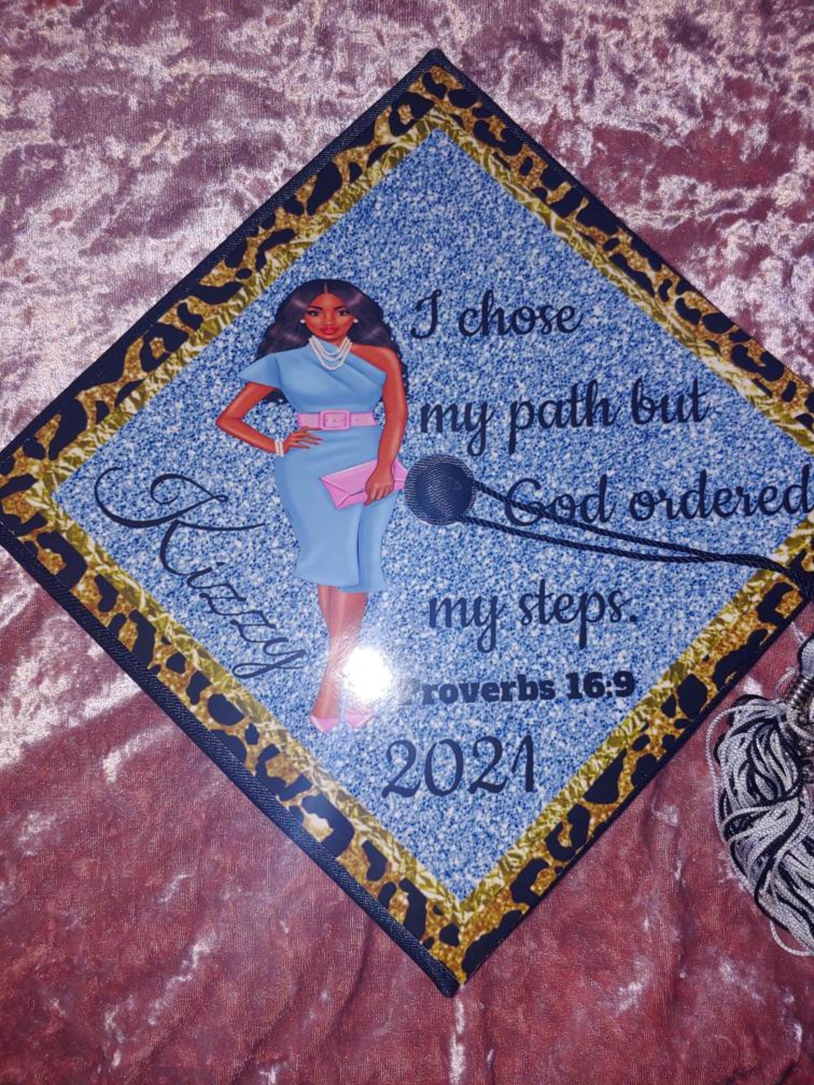 Graduation cap topper/PROVERBS 16:9/ leopard print | Etsy