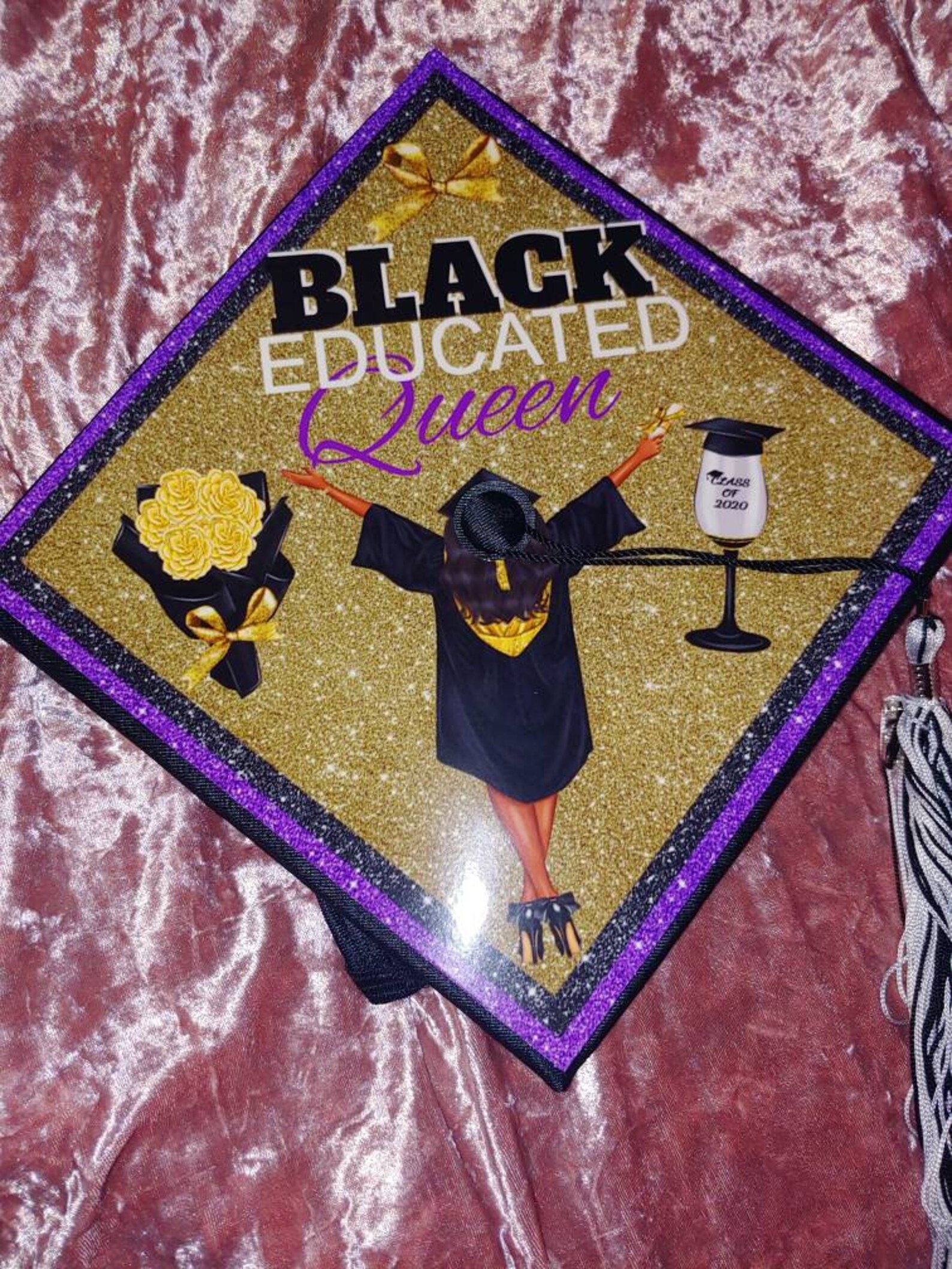 Graduation Cap Topper/black Educated Queen - Etsy