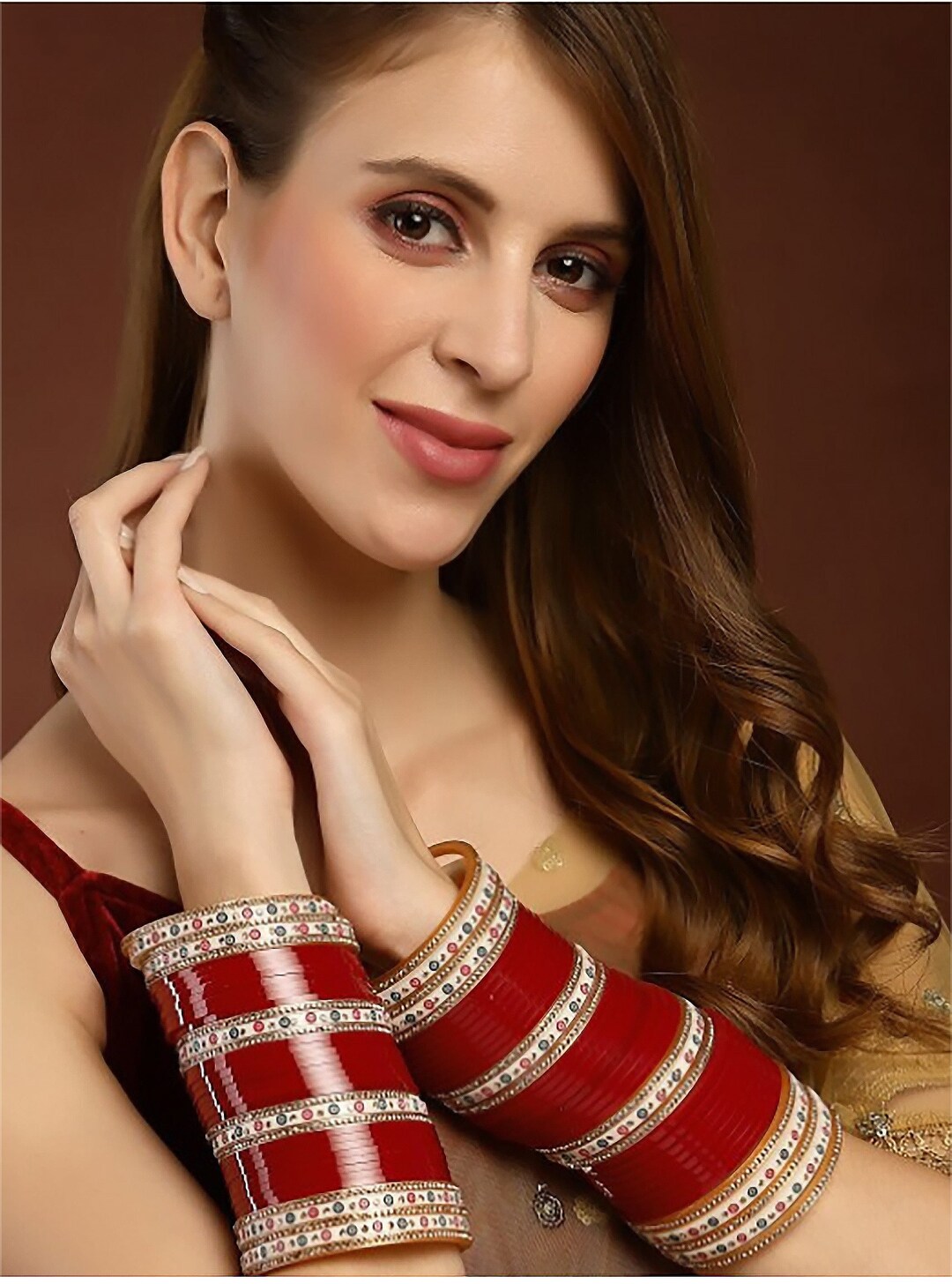 Indian Traditional Bollywood Bridal Chura Set Kada With Dots Punjabi ...