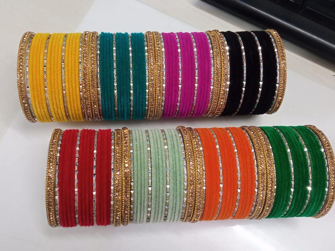 Indian Bollywood Beautiful Velvet Bangle Bracelet Set Latest Trending ...