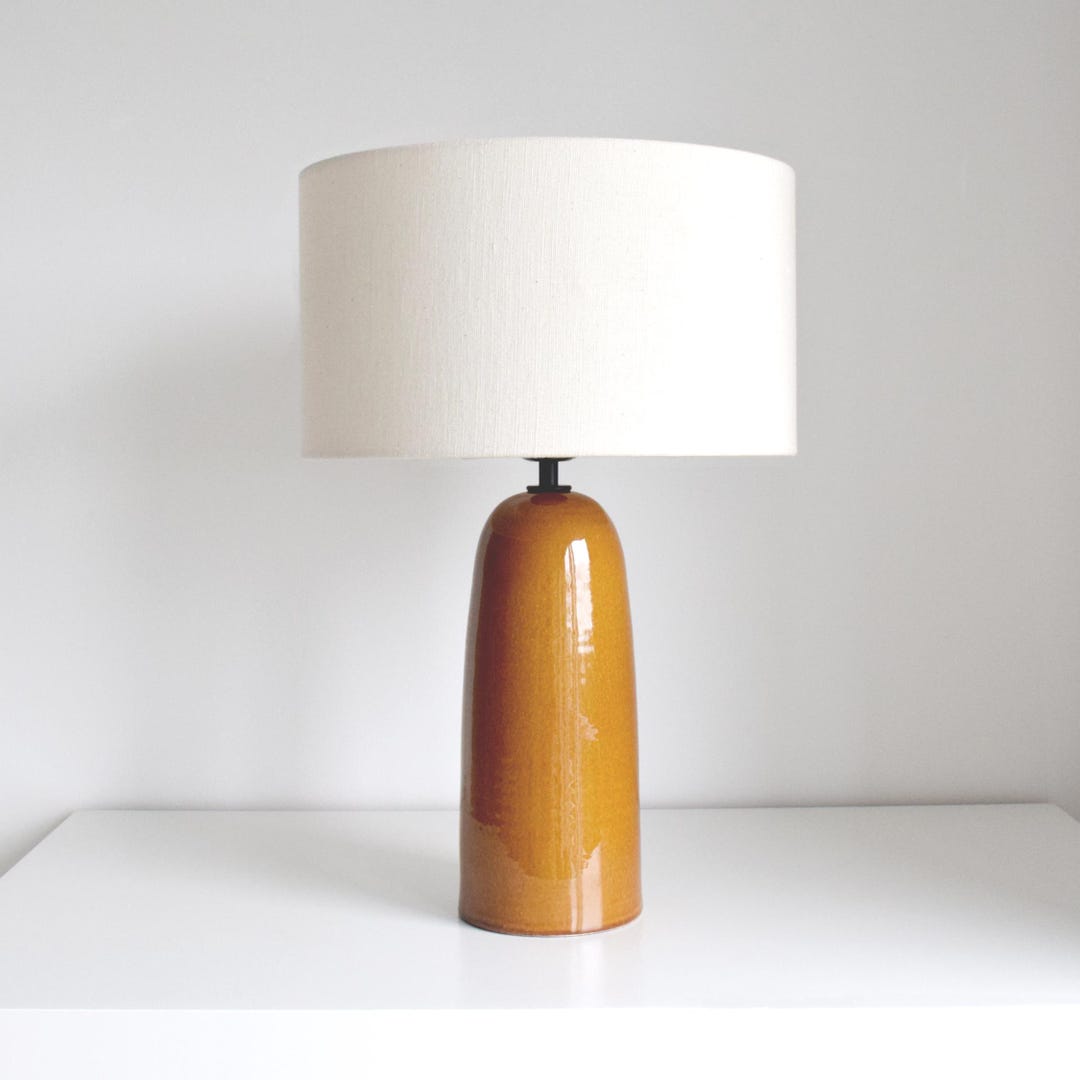 Limited Edition - Handmade Tall Ceramic Table Lamp Glazed Golden Amber ...