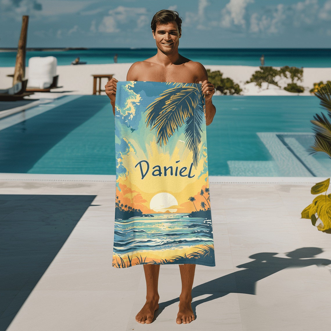 Personalized NEW Sunset Design Beach Towel With Name, Custom Beach ...