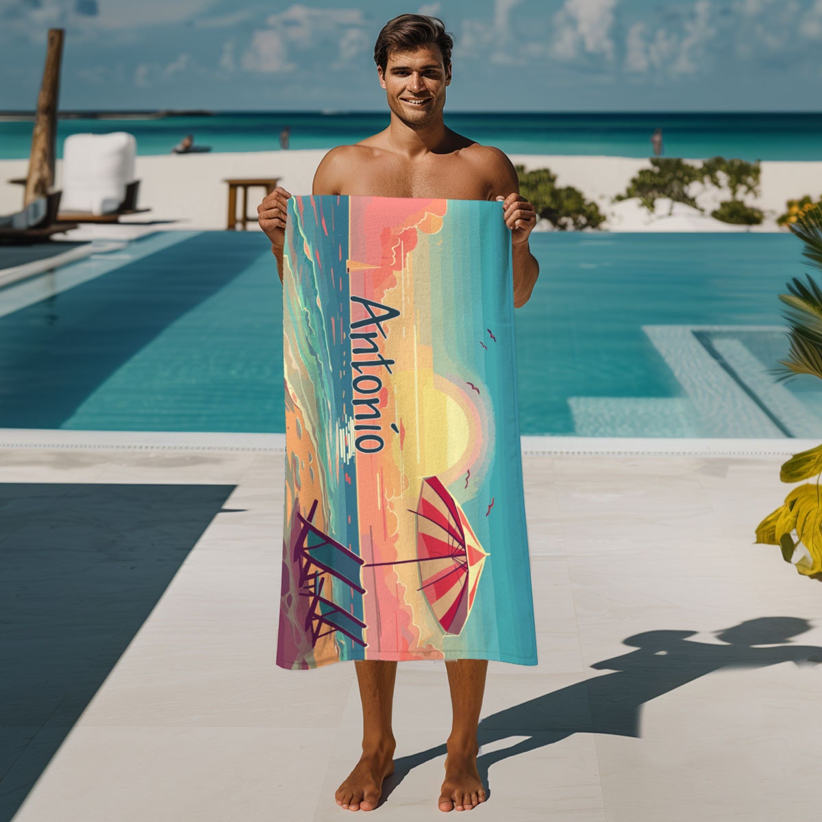 Personalized NEW Sunset Design Beach Towel With Name, Custom Beach ...