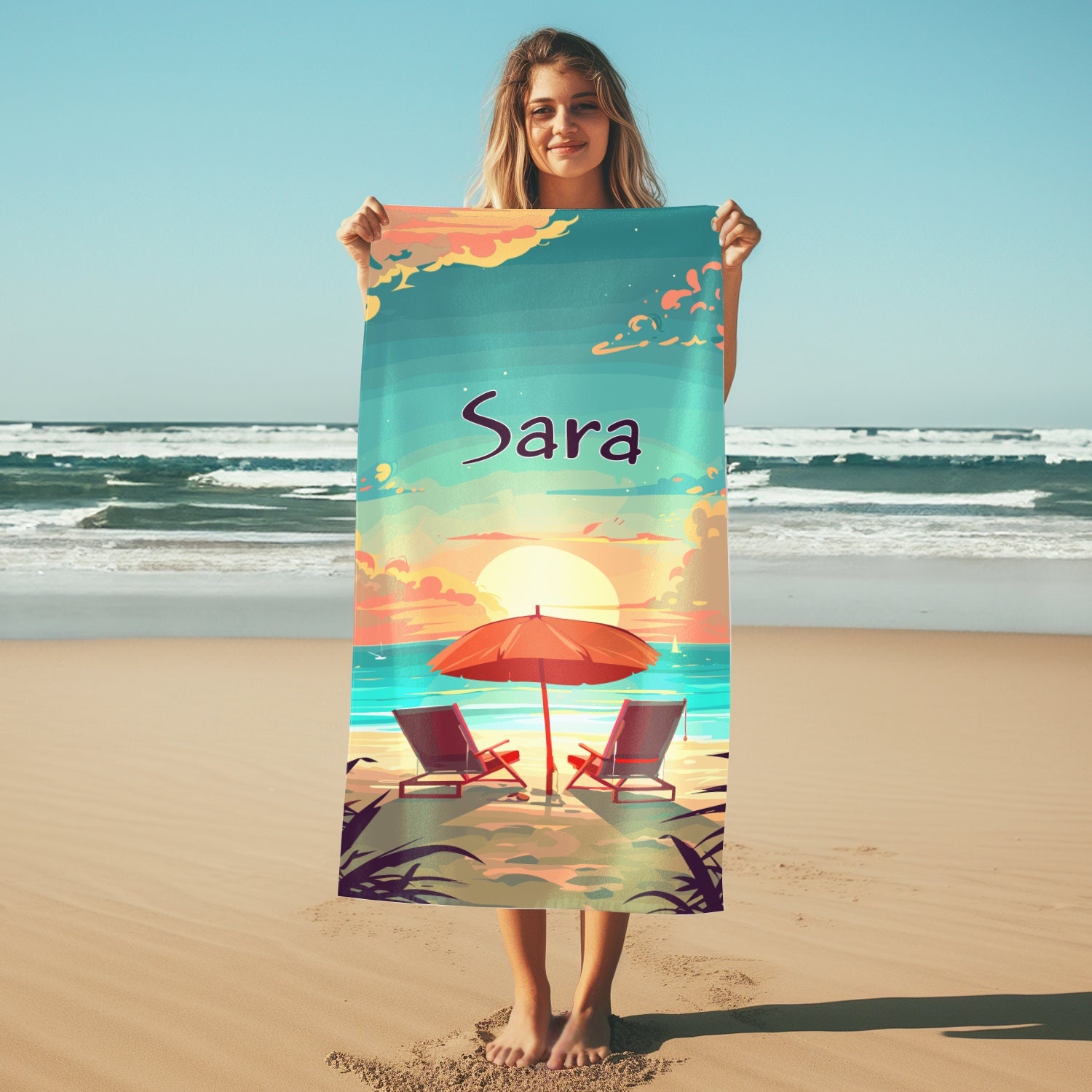 Personalized NEW Sunset Design Beach Towel With Name, Custom Beach ...