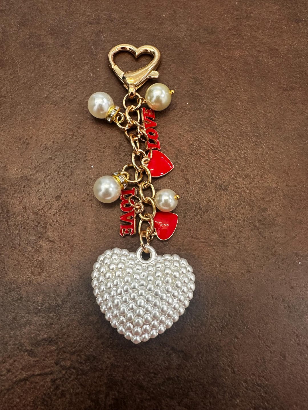 Heart Keychain With Pearls and Red Accents - Etsy