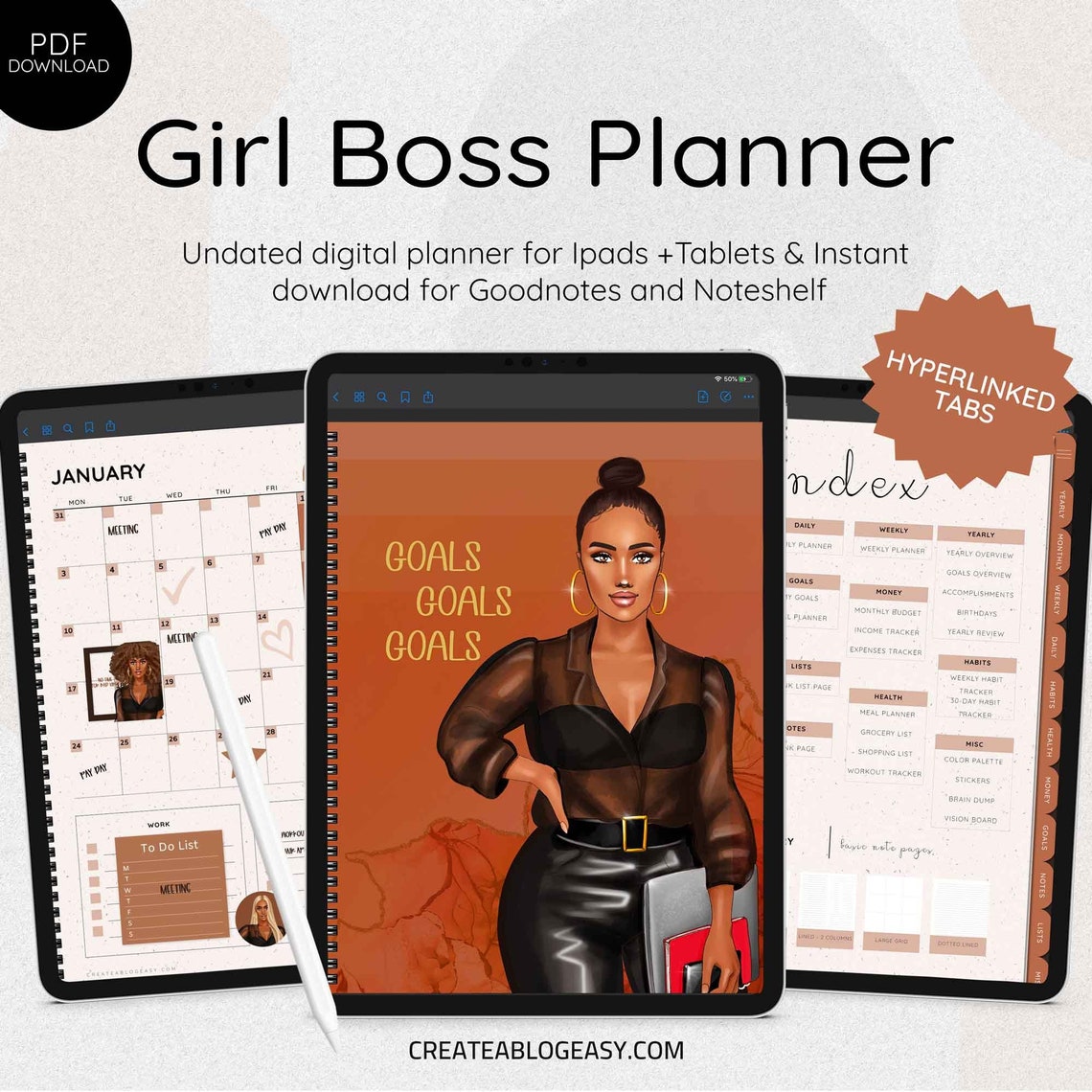 Girl Boss Planner Black Girl Planner Undated Digital - Etsy