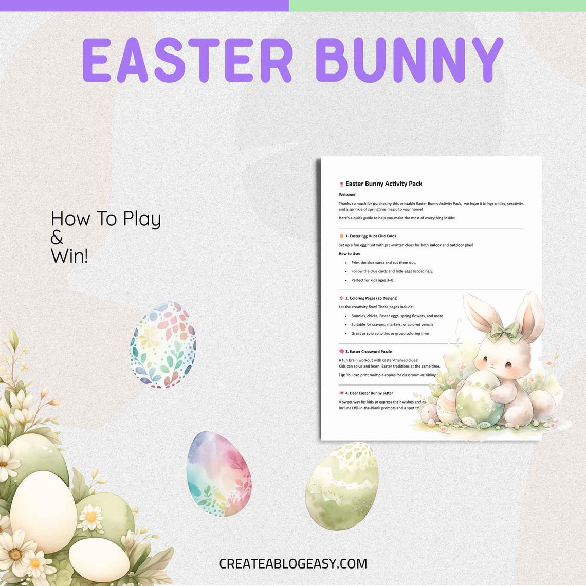 Easter Bunny Activity Pack Printable | 25 Coloring Pages + Egg Hunt ...