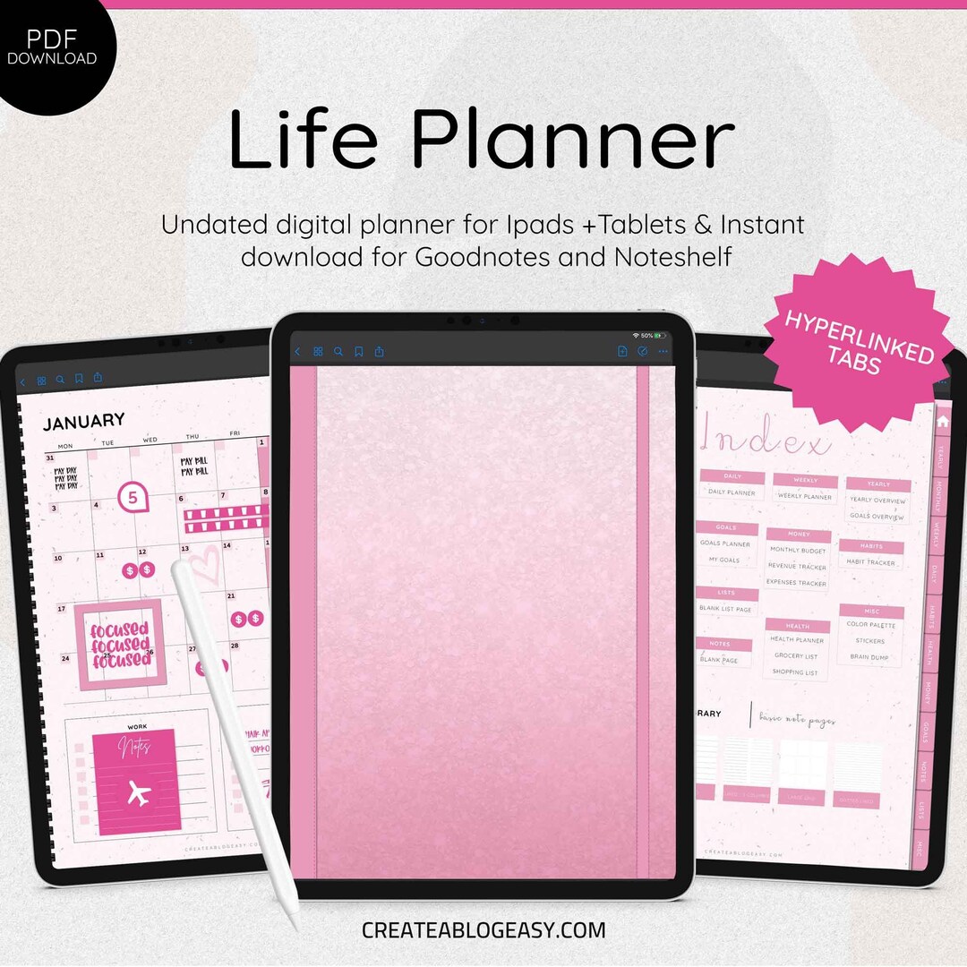 Pink Digital Planner | Undated Digital Planner | iPad Planner | Undated ...