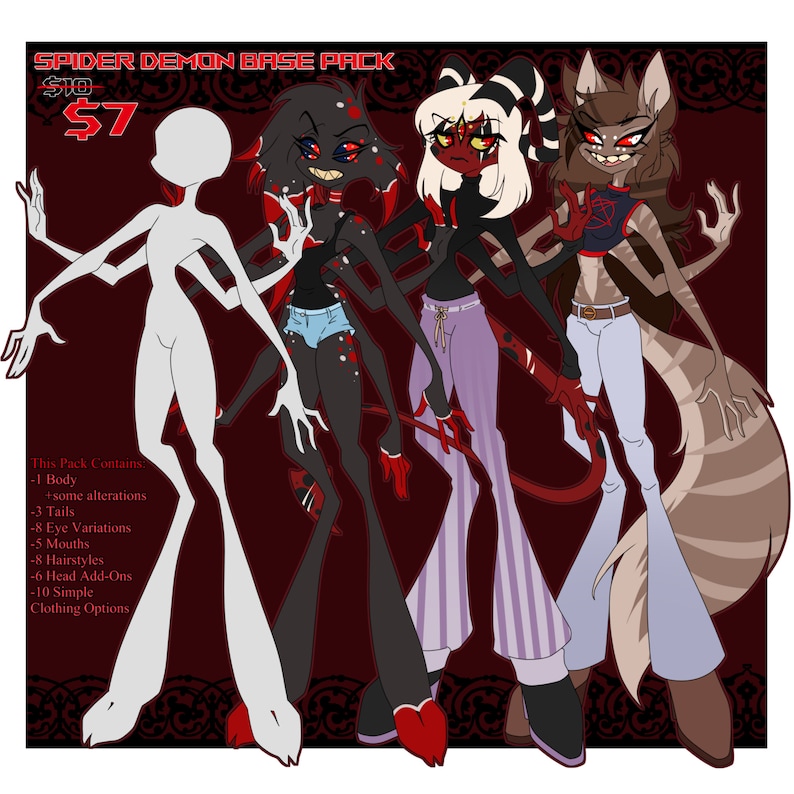 Hazbin Hotel and Helluva Boss Spider Demon Base Pack for Adoptable Makers Commission Artists OC ...