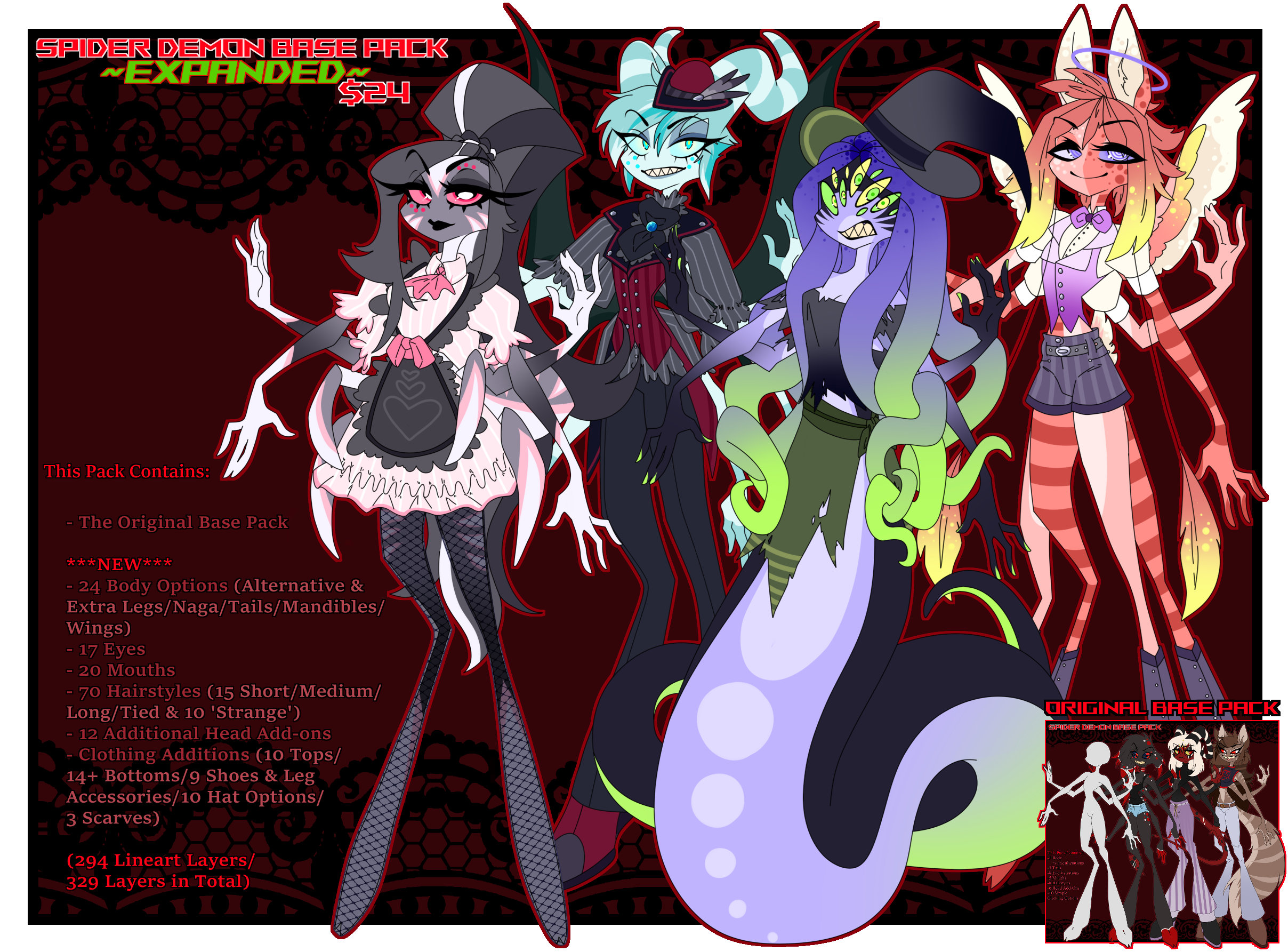 EXPANDED! Hazbin Hotel and Helluva Boss Spider Demon Base Pack for ...
