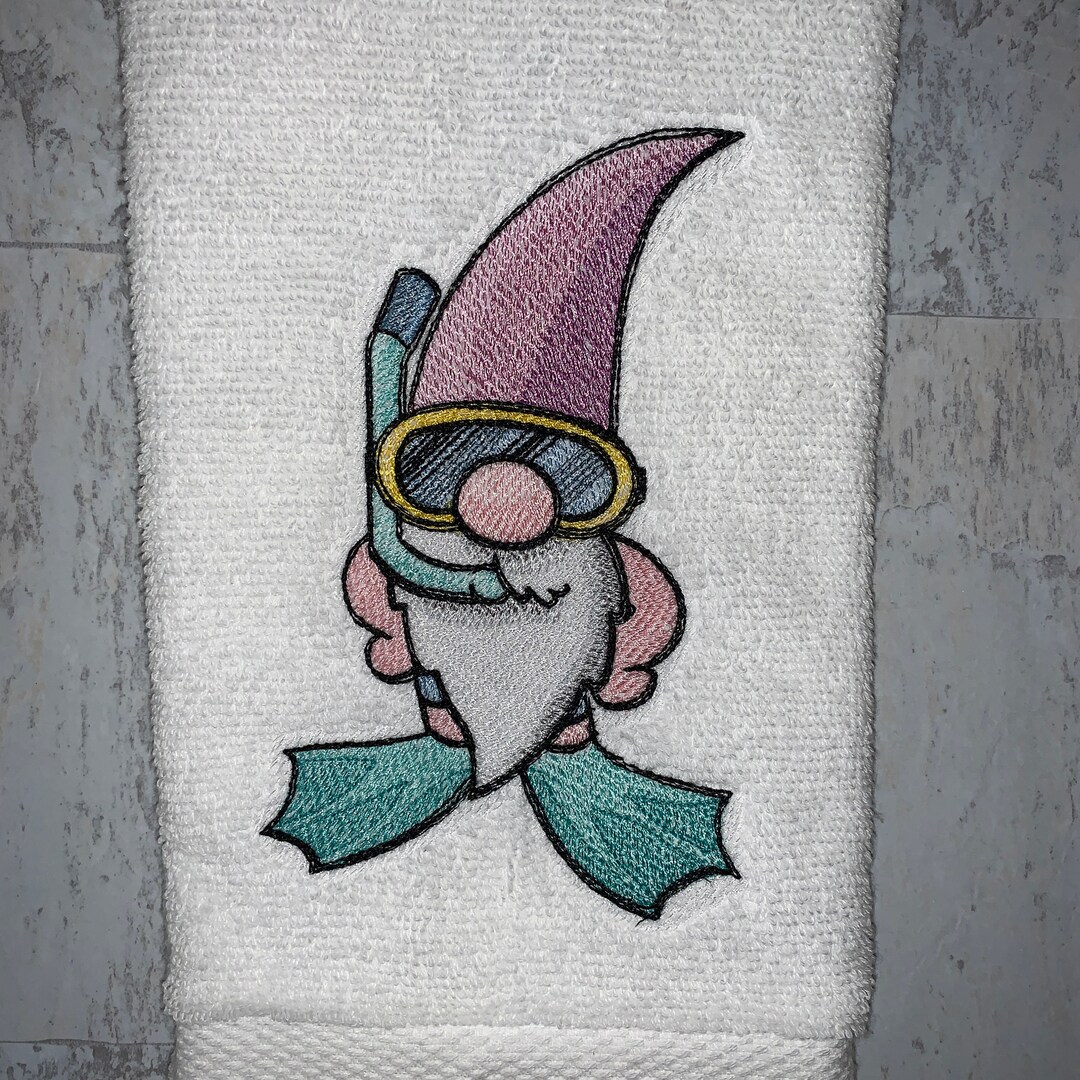 Scuba Diver, Snorkel Gnome Bath Hand Towel, Machine Embroidered - Etsy