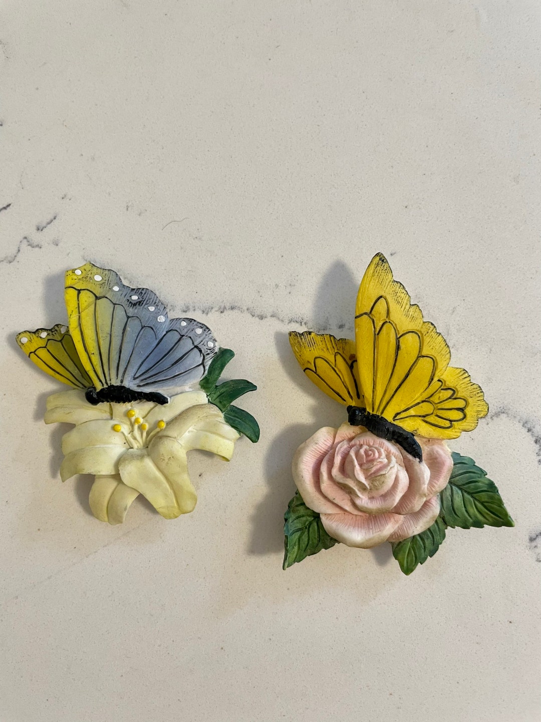 Lot of 2-vintage Ceramic Colorful Flower Butterfly-refrigerator Magnets ...