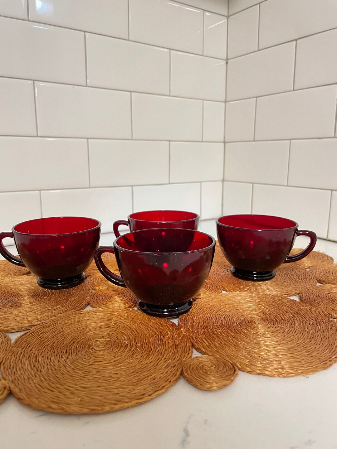 Set 4 Vintage Royal Ruby Red Punch Cup Glassware Anchor Hocking Glass ...