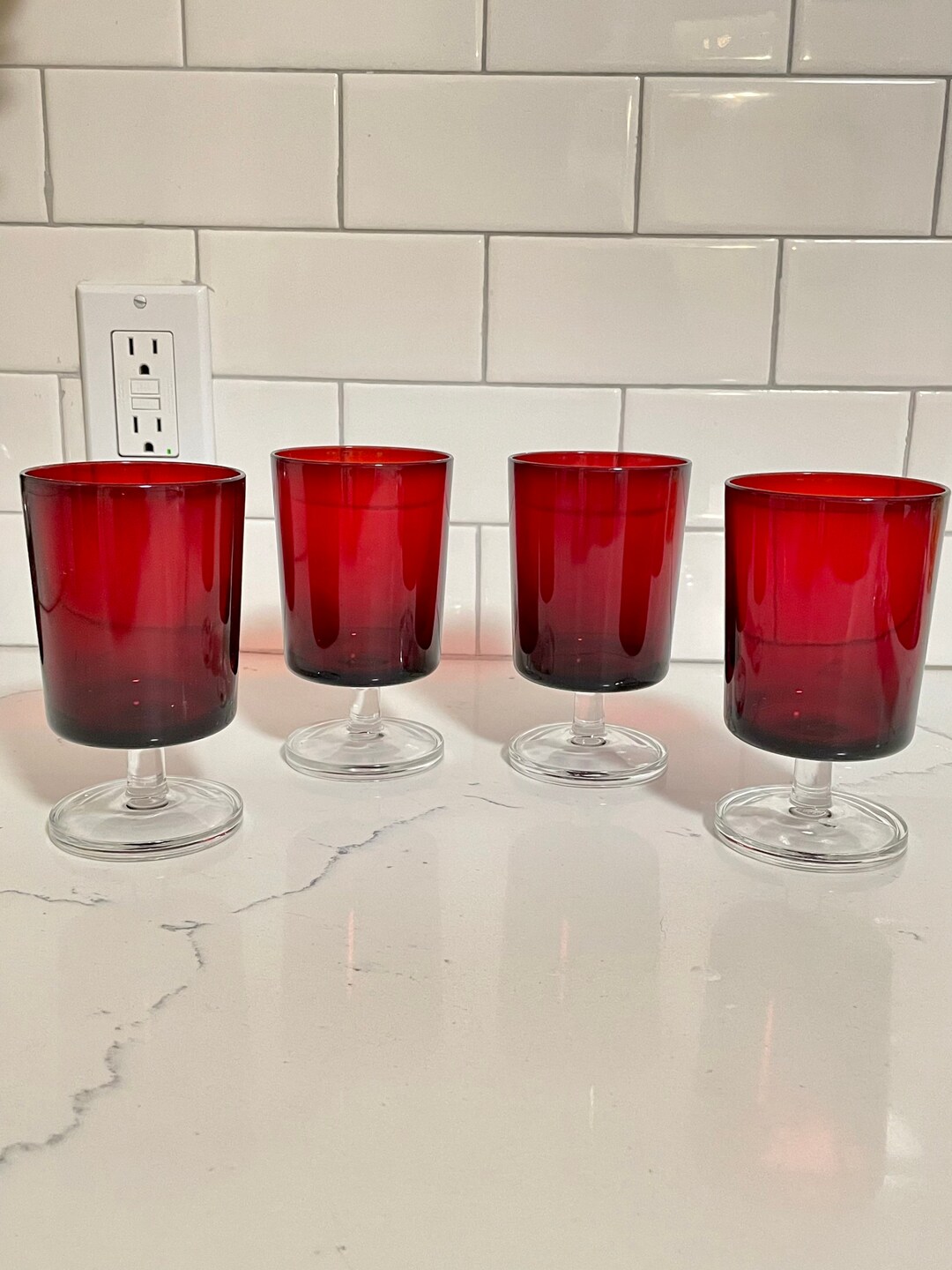 SET OF 4 Vintage Luminarc France Ruby Red Wine Glasses Goblets 4 1/8 ...