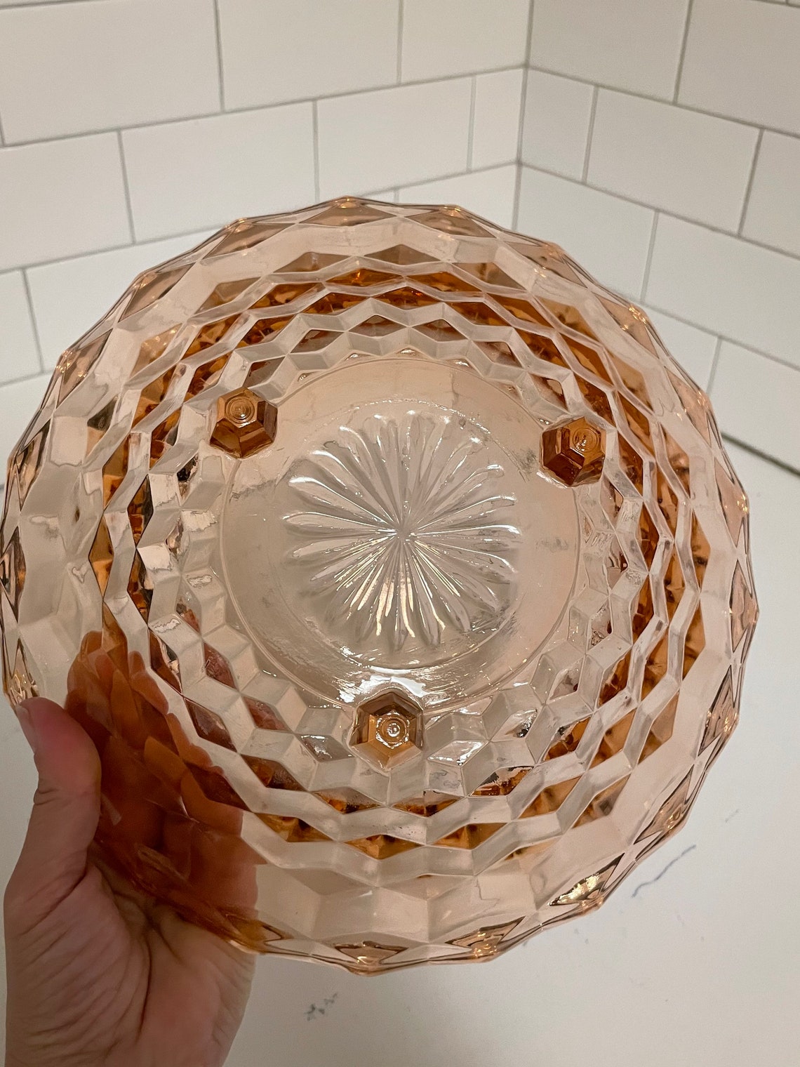 Vintage JEANETTE Pink Depression Glass 3-footed Cubist Pattern - Etsy