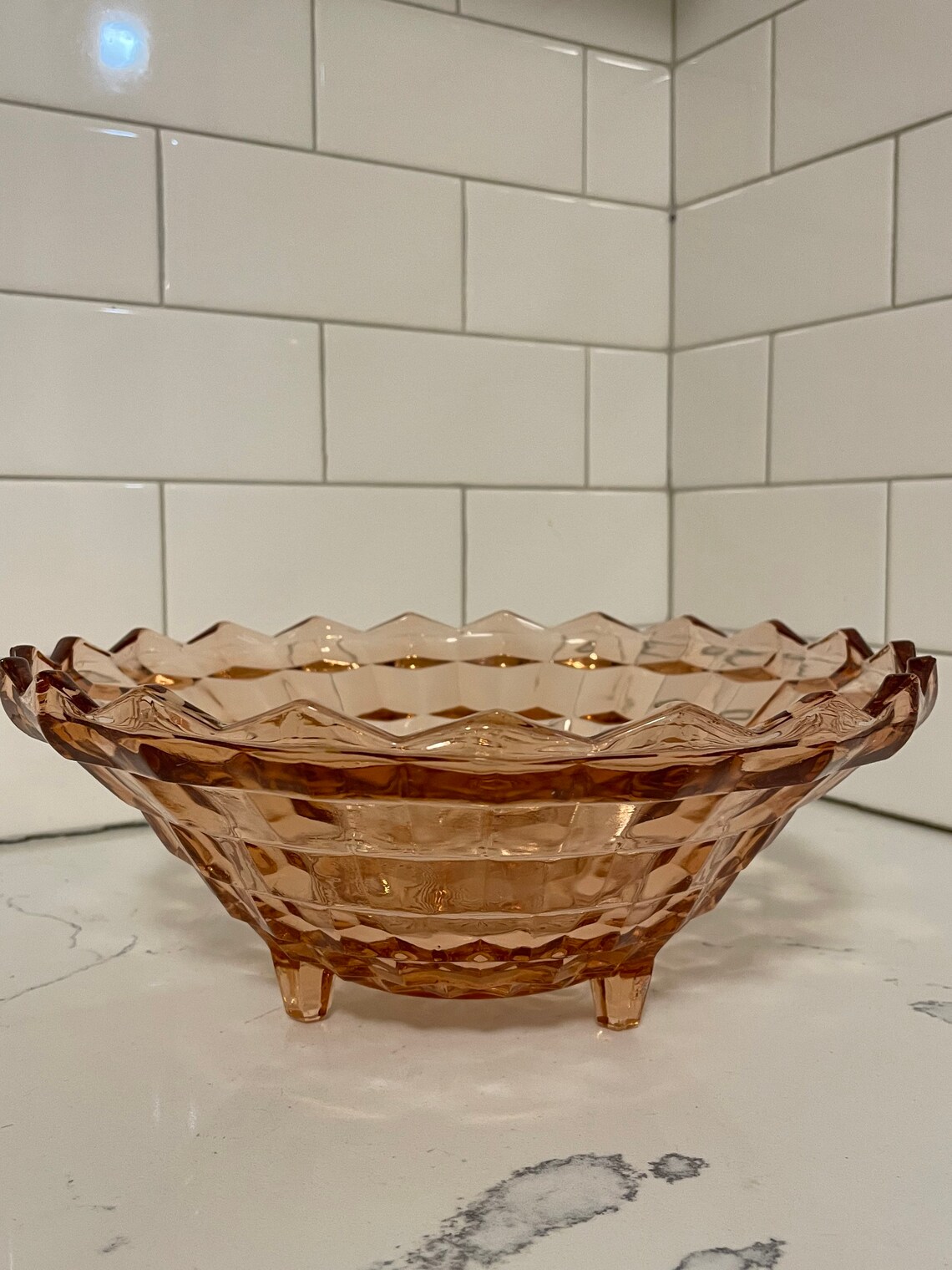 Vintage JEANETTE Pink Depression Glass 3-footed Cubist Pattern - Etsy