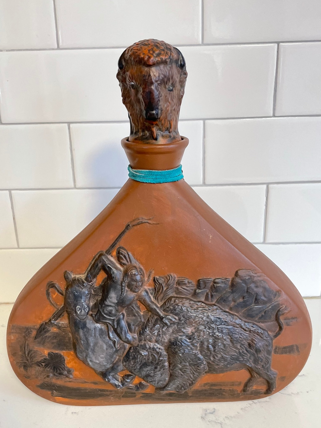 VTG American Clay Sculpted Decanter Signed 1986 GRM Buffalo Horse - Etsy