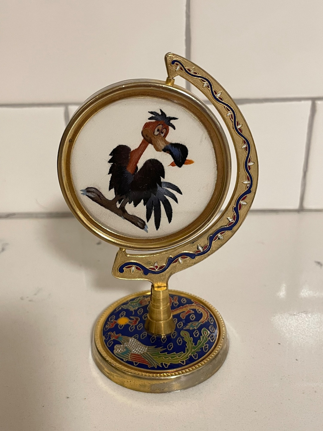 Vintage Chinese Clear Framed Silk Embroidered Brass Cloisonne-disney’s ...