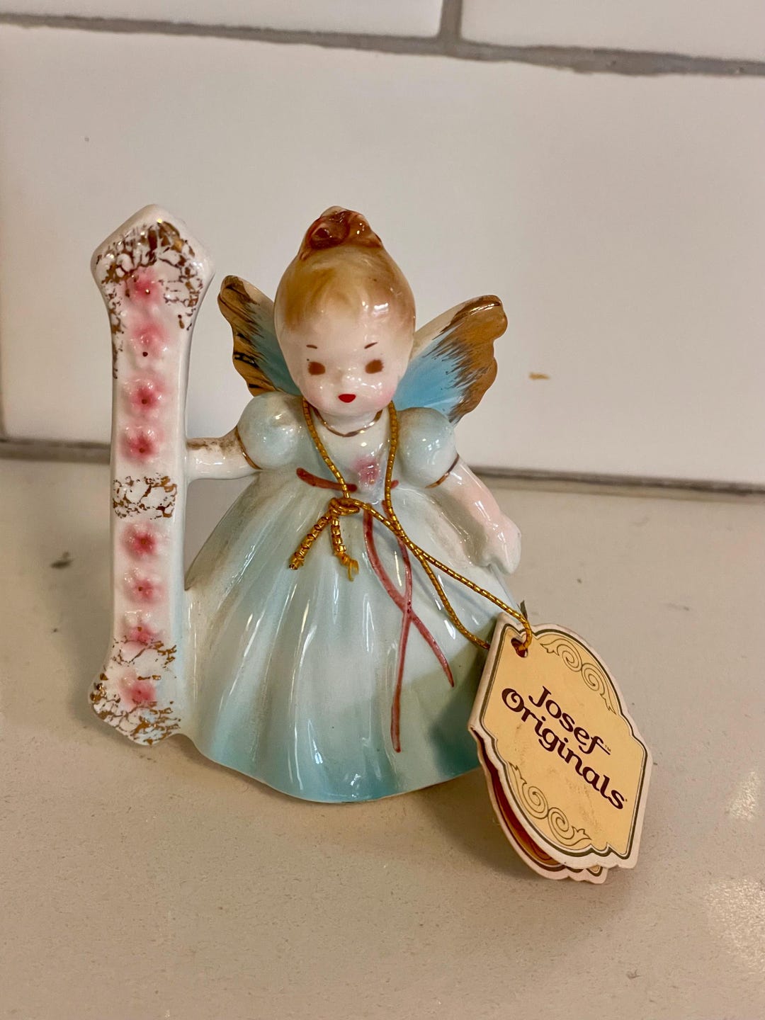 Vtg-josef Originals Age 1 Birthday Girl Angel Figurine 3.5 " Blue Dress ...