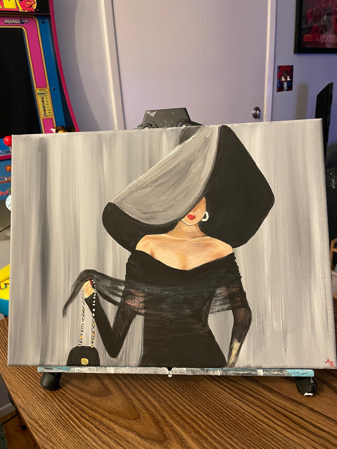 Lady in Black Dress- Sassy Lady- Acrylic Painting- Wall Art-big Hat - Etsy
