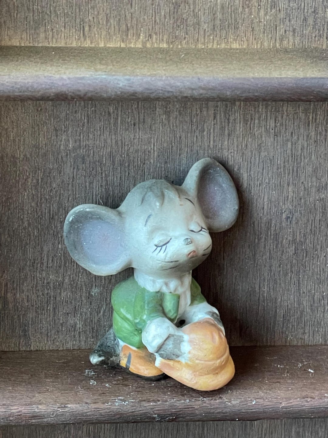 Rare Miniature Porcelain Mouse Figuring Holding Hat One and A Half ...