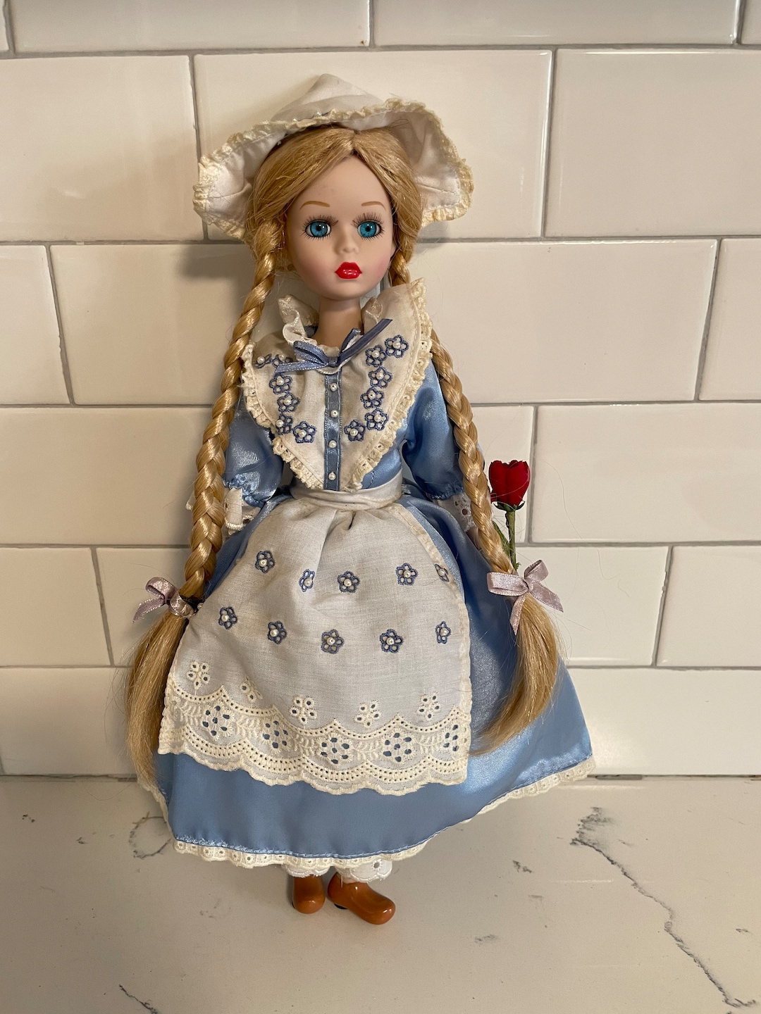 Dutch Porcelain Doll-traditional Dress-apron and Hat-long Blonde Braids ...