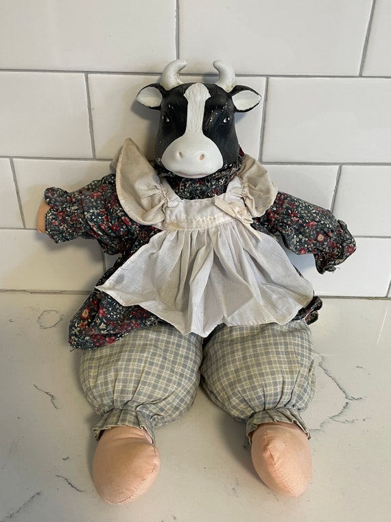 Vintage Porcelain Ceramic Cow Doll Floral Dress-soft Body - Etsy