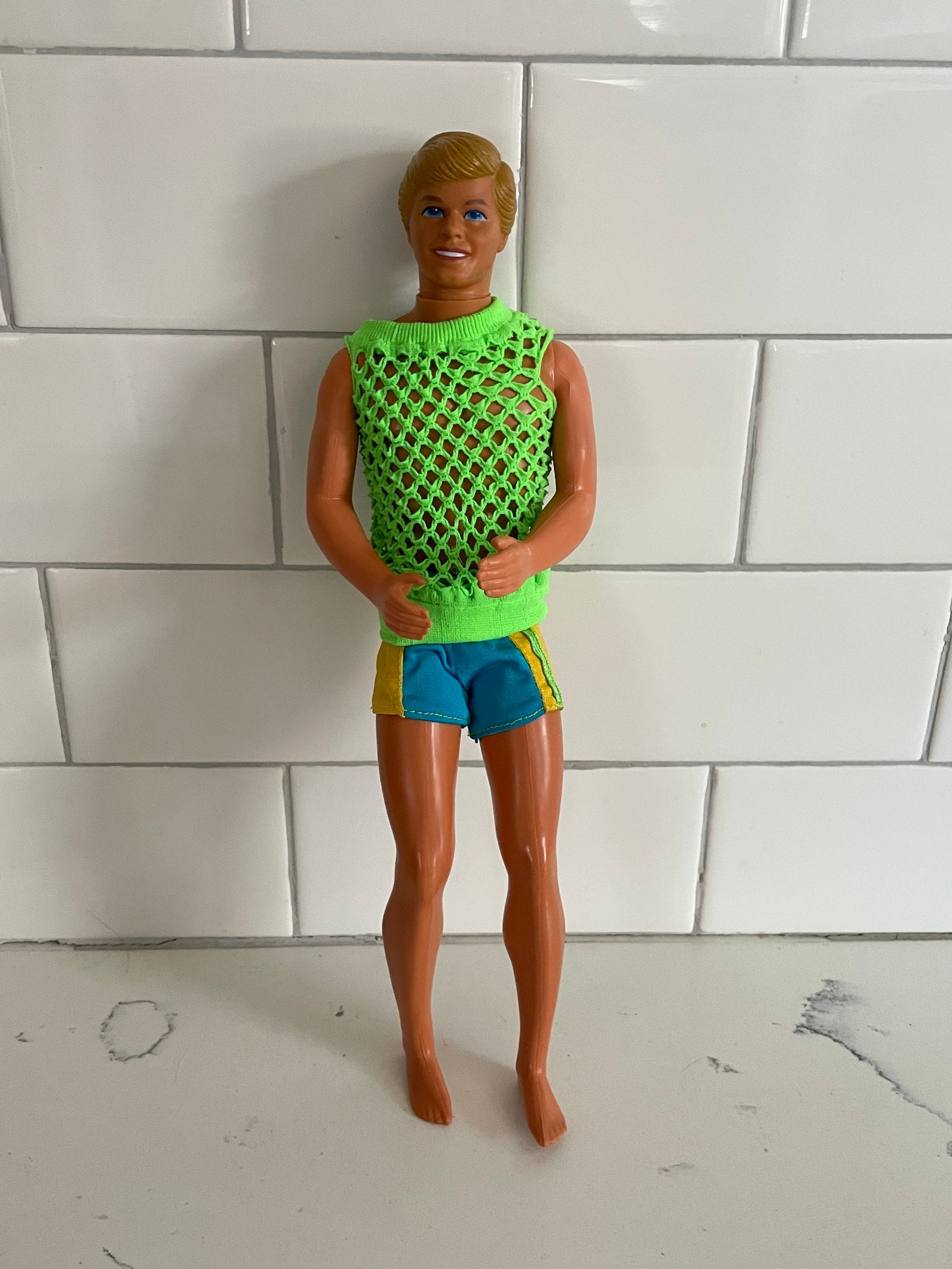 Vintage 1990s Barbie Blonde Ken in Green Fishnet Top Doll Figure by ...