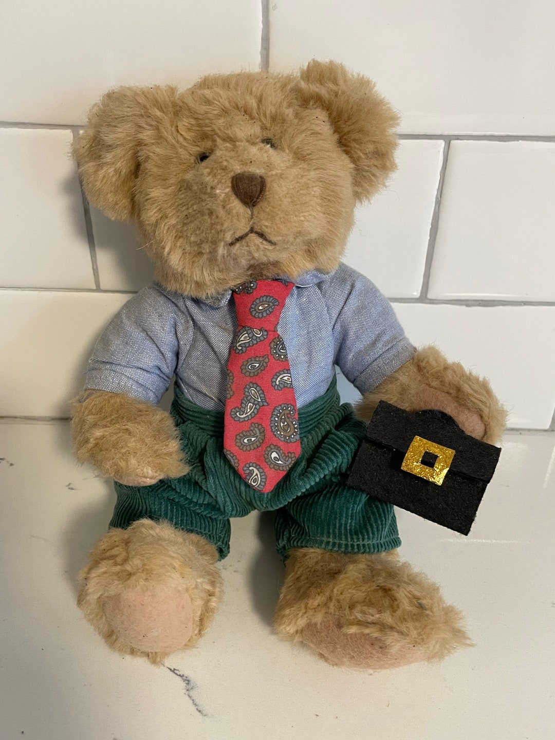 Winston Plush 9-in Bear Russ Berrie Bears From the Past Tie Briefcase ...