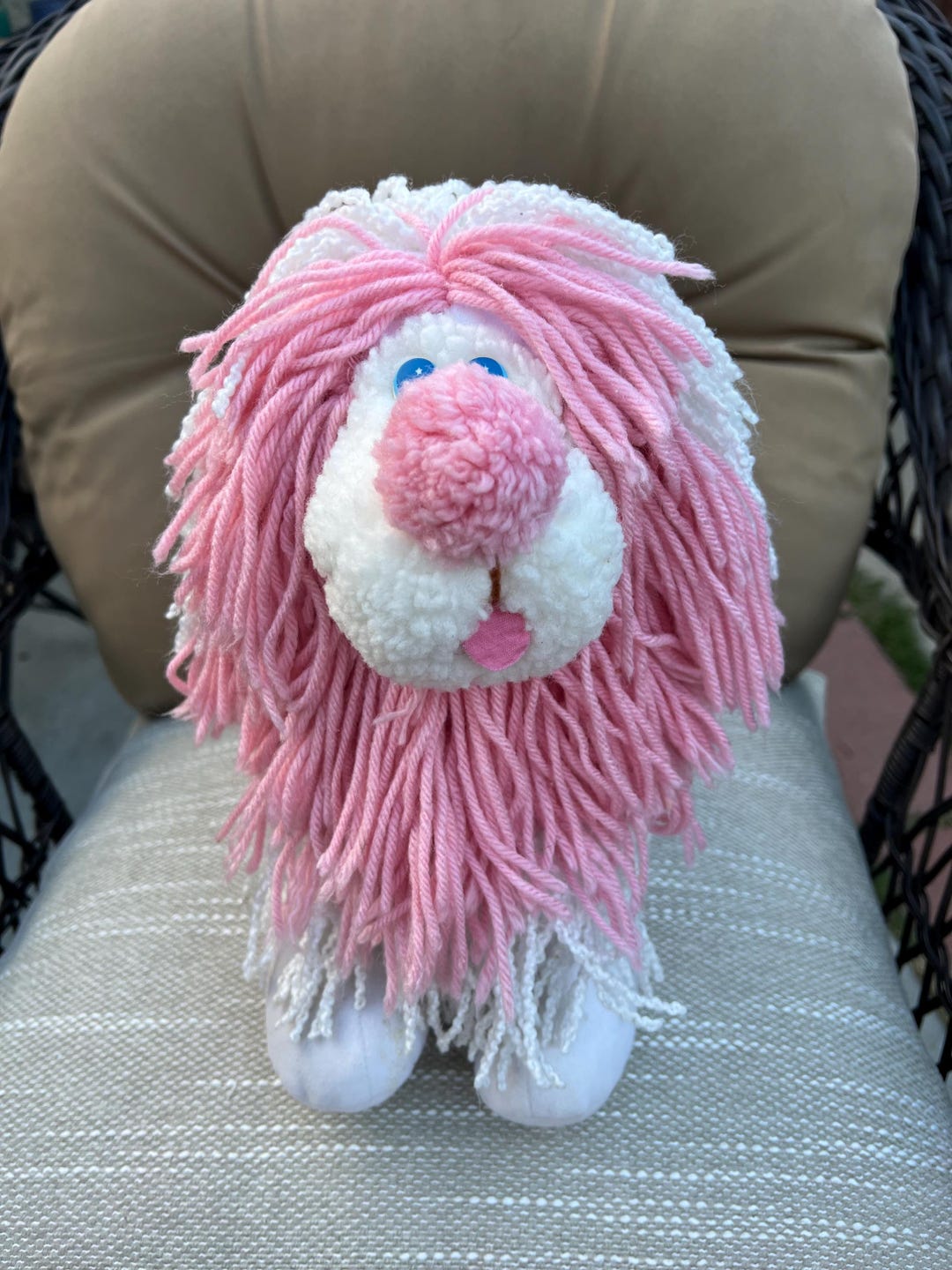 Vintage 1986 Kenner Fluppy Dogs Plush Pink White Yarn Hair 12" Stuffed ...