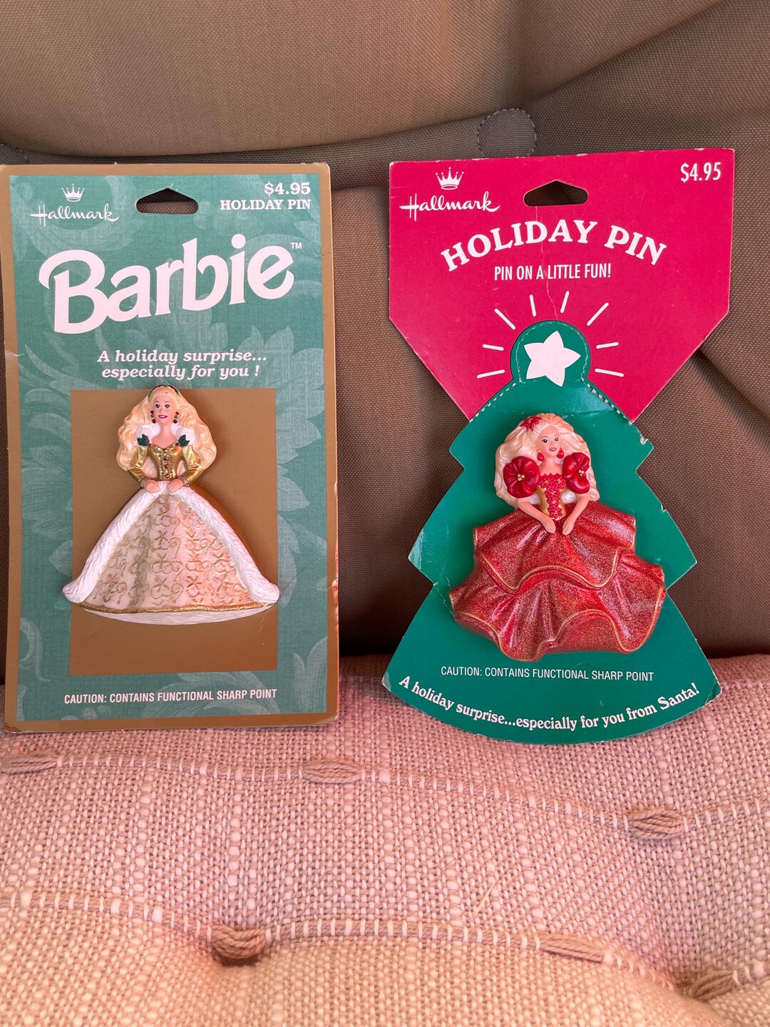 Pair-vintage 1995 and 1996- Hallmark Holiday Barbie Pins-new Christmas ...