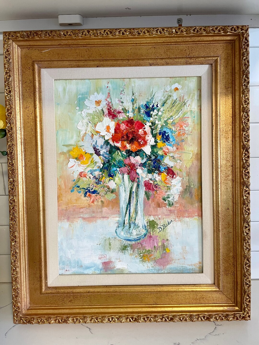 D.baker-flowers in Vase-oil Textured Canvas Painting-signed by Artist ...