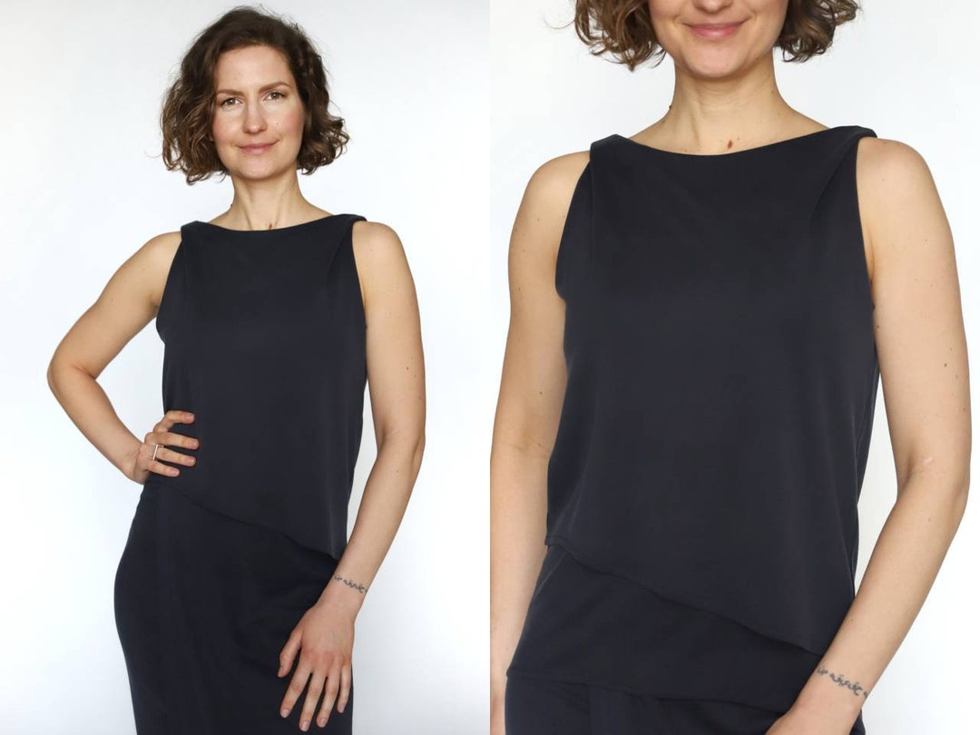 Elegant Black Asymmetric Minimalist Tank Top Plain Summer Tank Top V ...