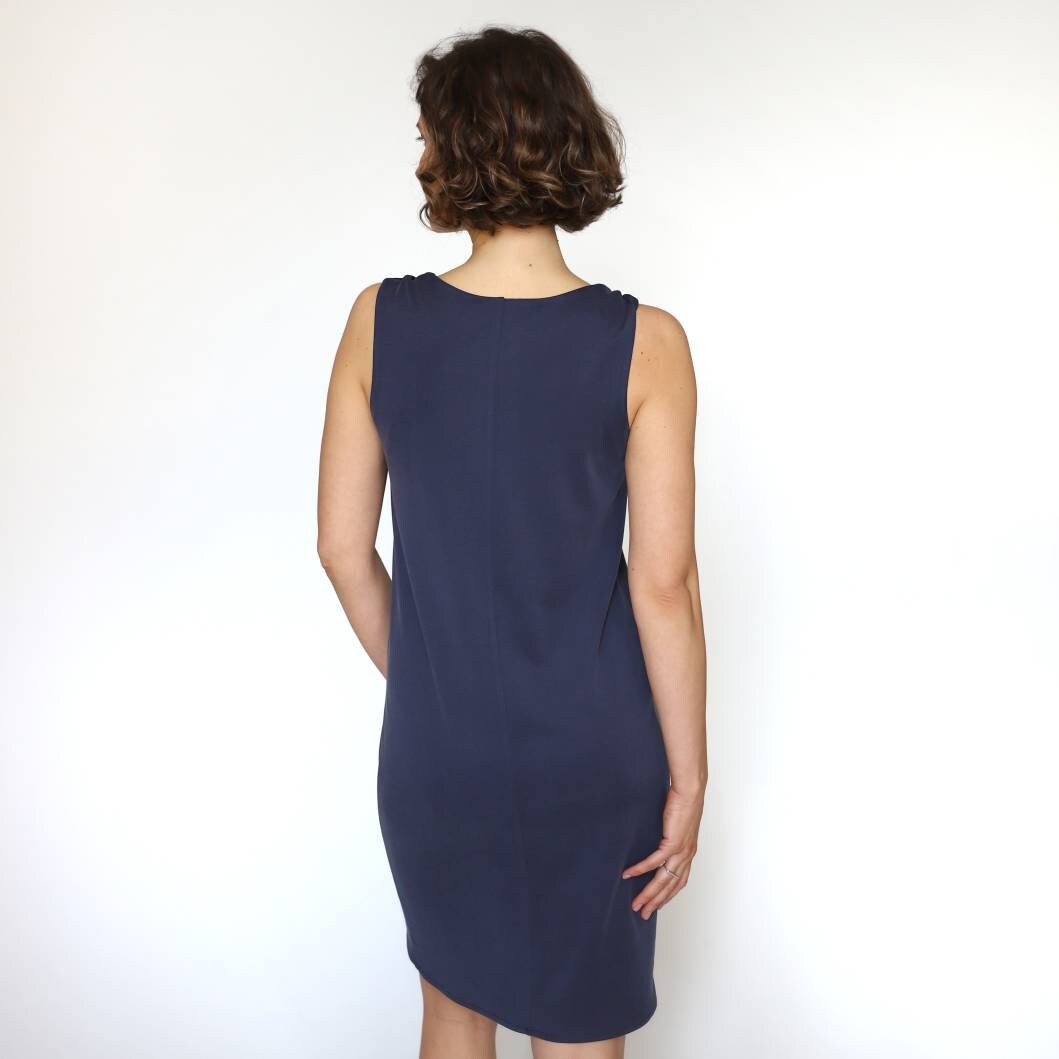 Minimalist Dark Blue Summer Dress | Tube Tank Dress | V Neck Dress ...