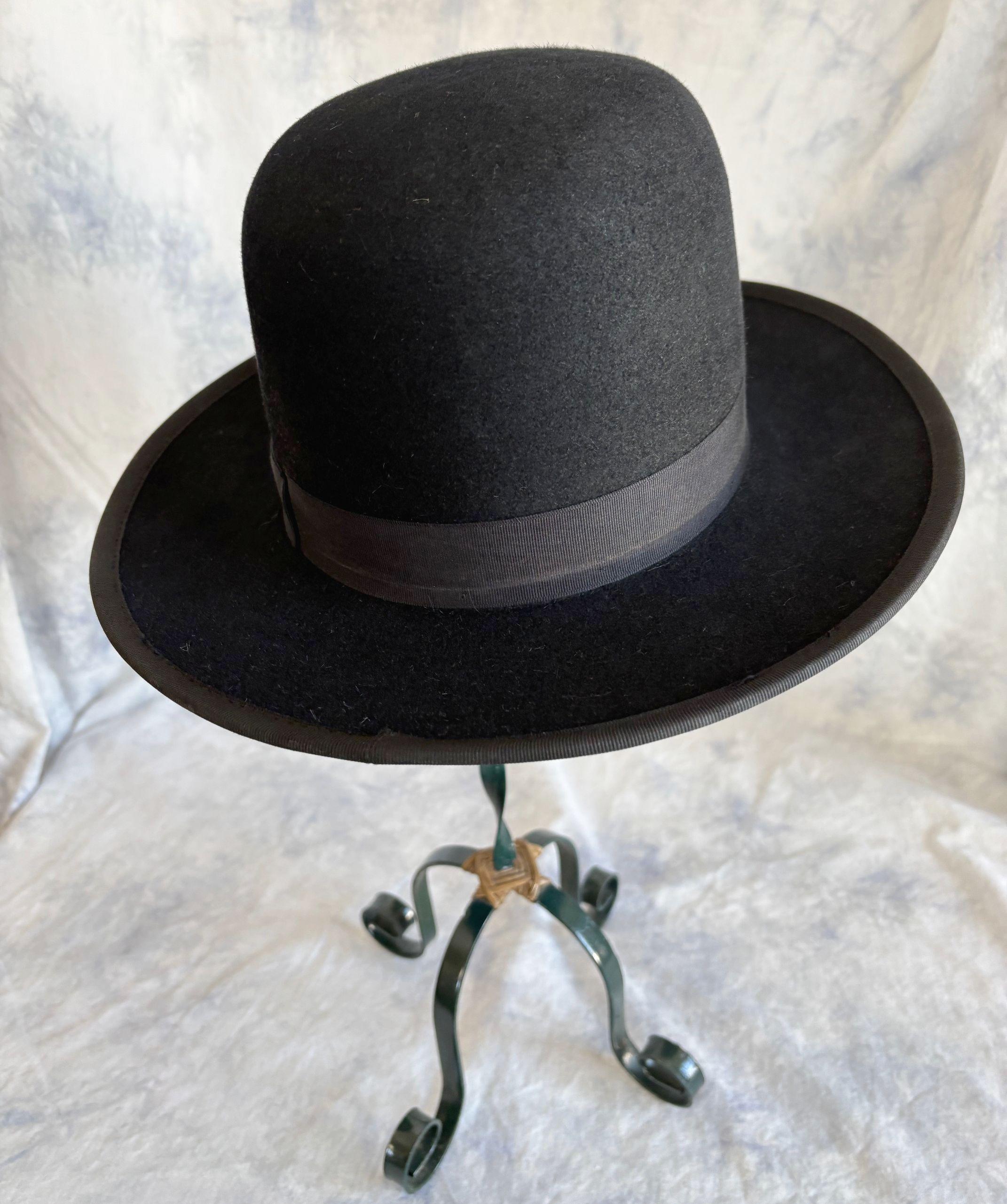 Man's Black Wool Felt Hat Amish Round Crown 2-3/4 Inch Brim Size 6-7/8 ...