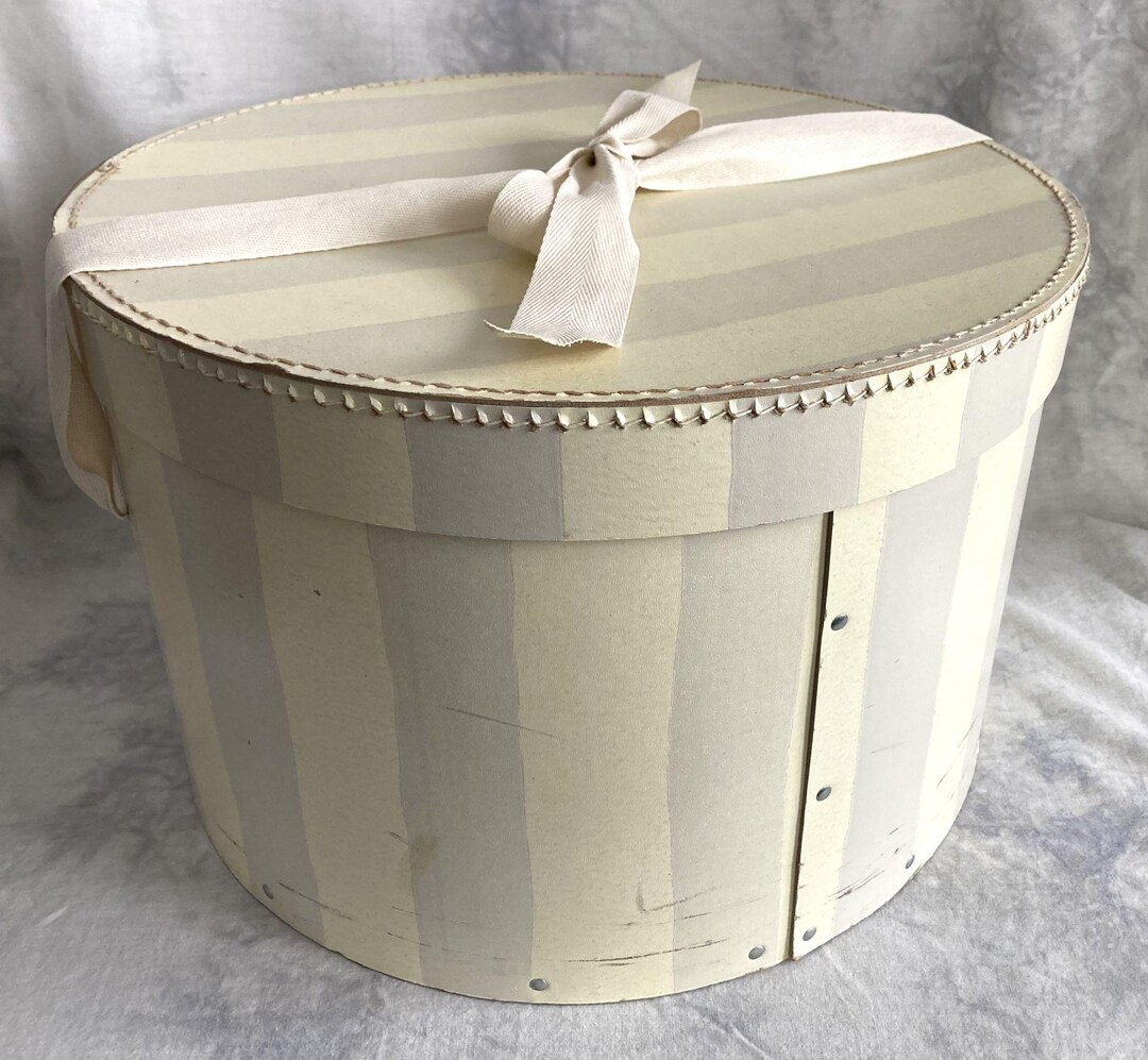 Sturdy Striped Hatbox Wide Cream & Grey Stripe Large Size Like New - Etsy
