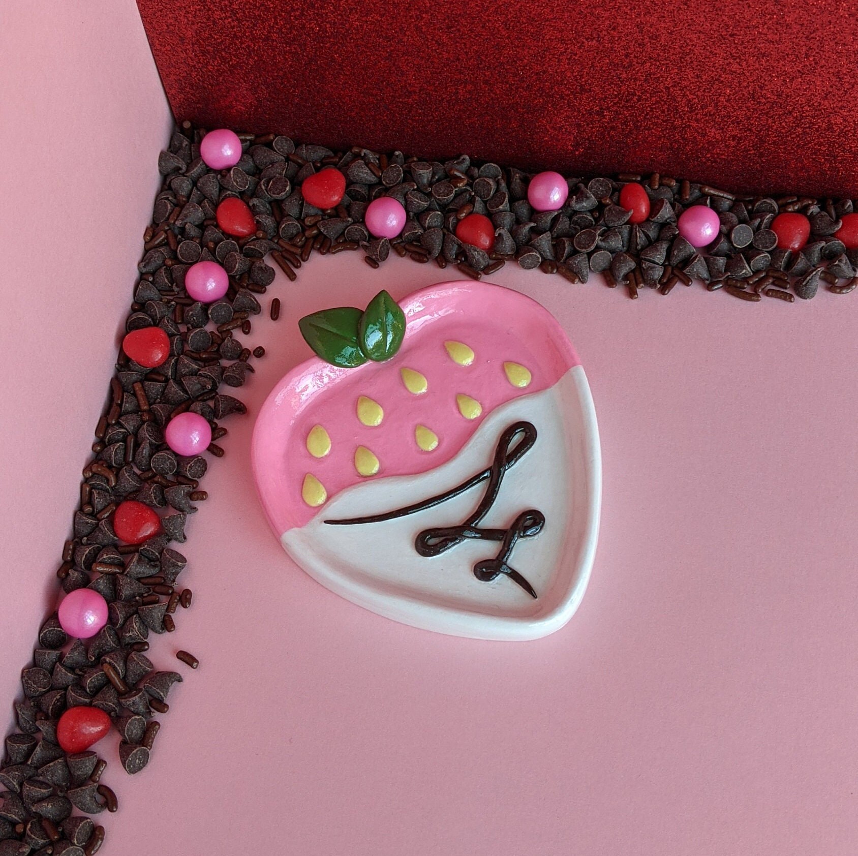 Small White Chocolate Covered Strawberry Trinket Dish - Etsy