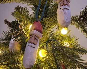 Hand Carved Santa Ornament With A Candy Cane Beard - Etsy