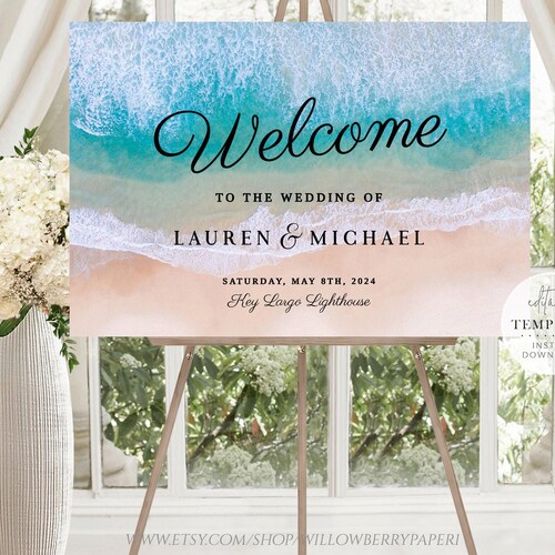 Beach Wedding Welcome Sign Printable Ocean Wedding Welcome - Etsy