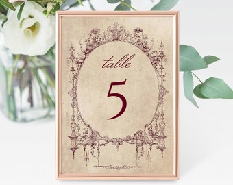 Vintage Table Numbers Printable Editable Template Instant | Etsy