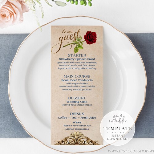 Wedding Menu Template Editable Printable Table Setting Menu - Etsy