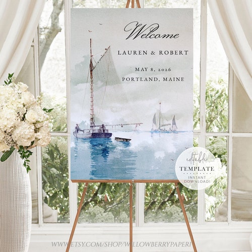 Nautical Wedding Welcome Sign Sailboat Ocean Wedding Vintage - Etsy