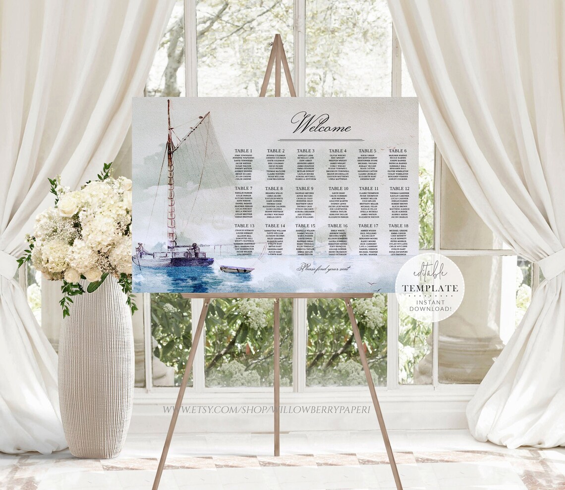 Vintage Nautical Wedding Seating Chart Template, Seating Chart, Table ...