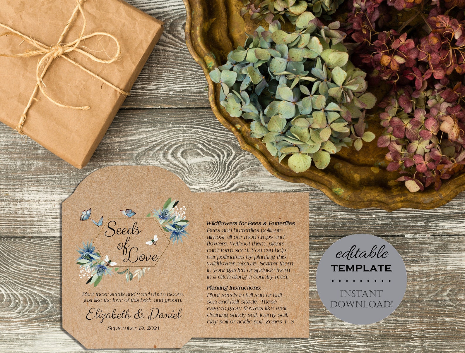 DIY Rustic Kraft OR White Seed Packet Wedding Favor Template | Etsy